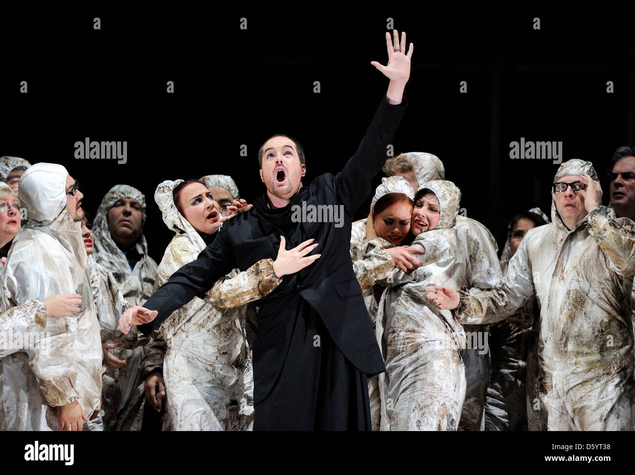 Singer Ronan Collett (m, as Kalchas) of the Stuttgart Opera Ensemble ...