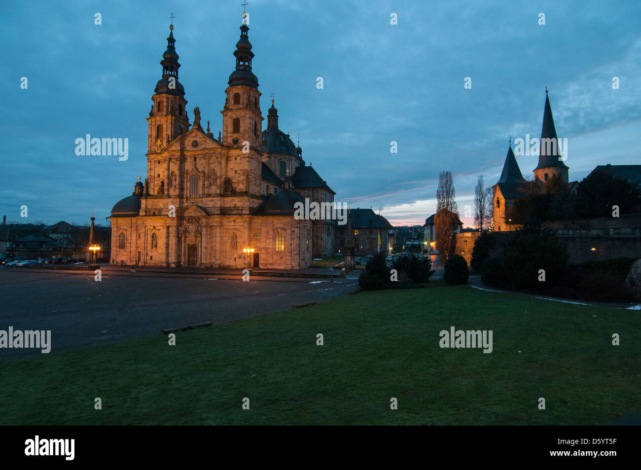 Dom, Cathedral and Michaels Church at dawn in Fulda, Hesse, Germany ...