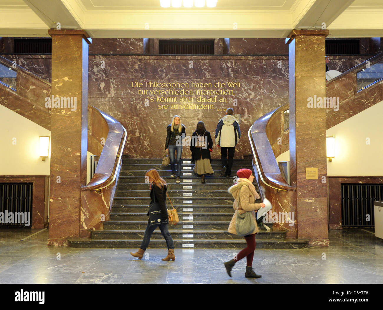 Students walk through the foyer of the main building of Humboldt ...
