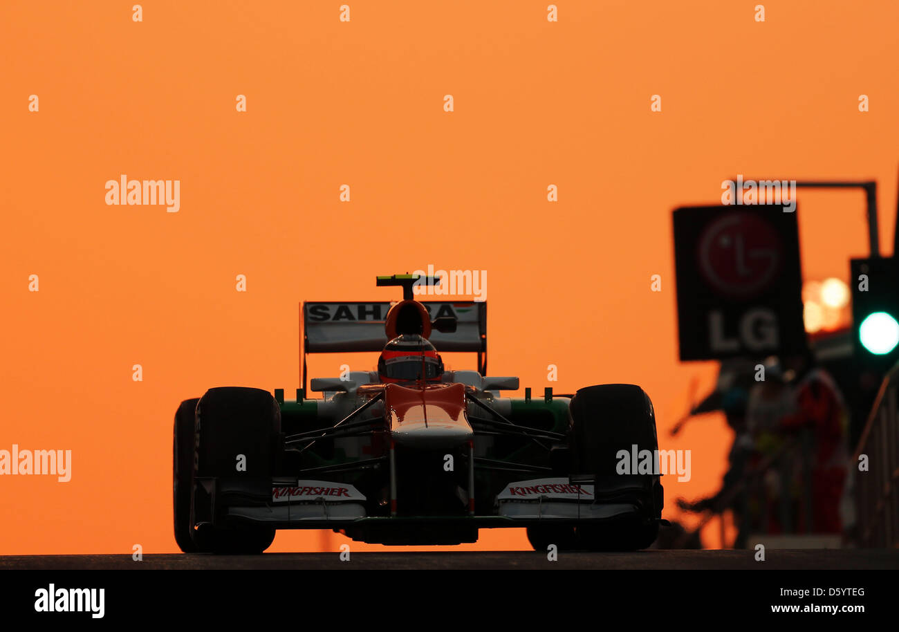 German Formula One driver Nico Huelkenberg of Force India steers his ...