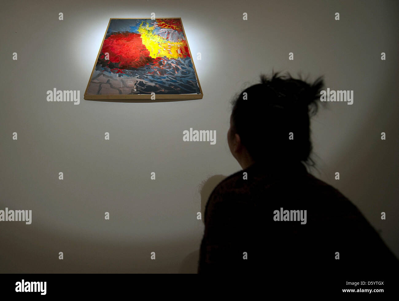 A woman views the painting 'Mari Anne di Bezzo' by artist Per Kirkeby ...