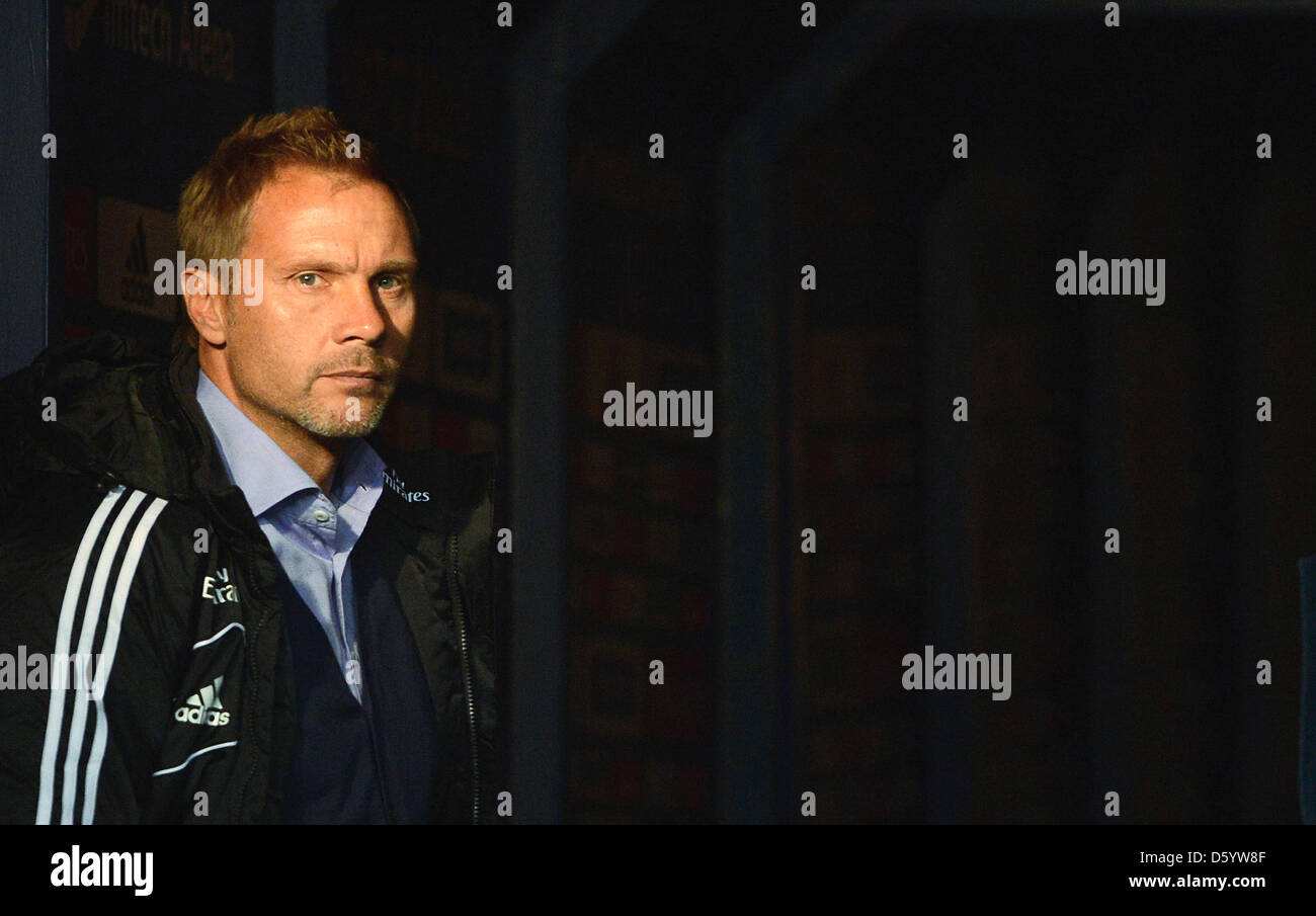 Hamburg's coach Thorsten Fink is pictured before kickoff during a ...