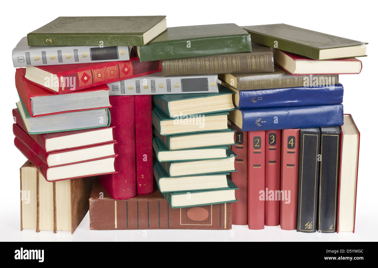 Old retro color cover Books heap Stock Photo - Alamy