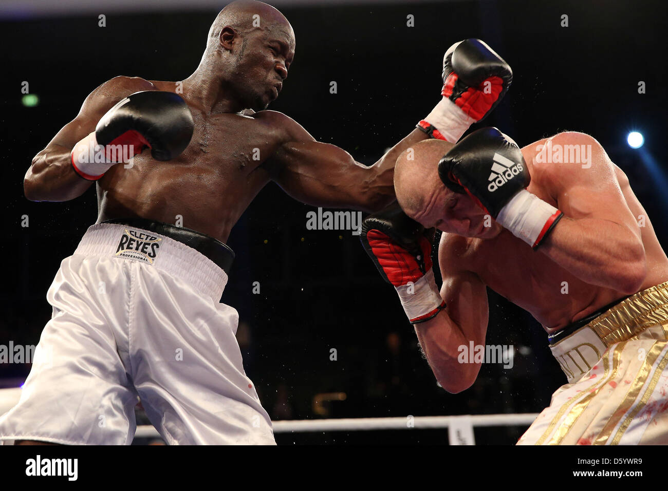 Congolese cruiserweight boxer Blanchard Kalambay (L) fights against ...