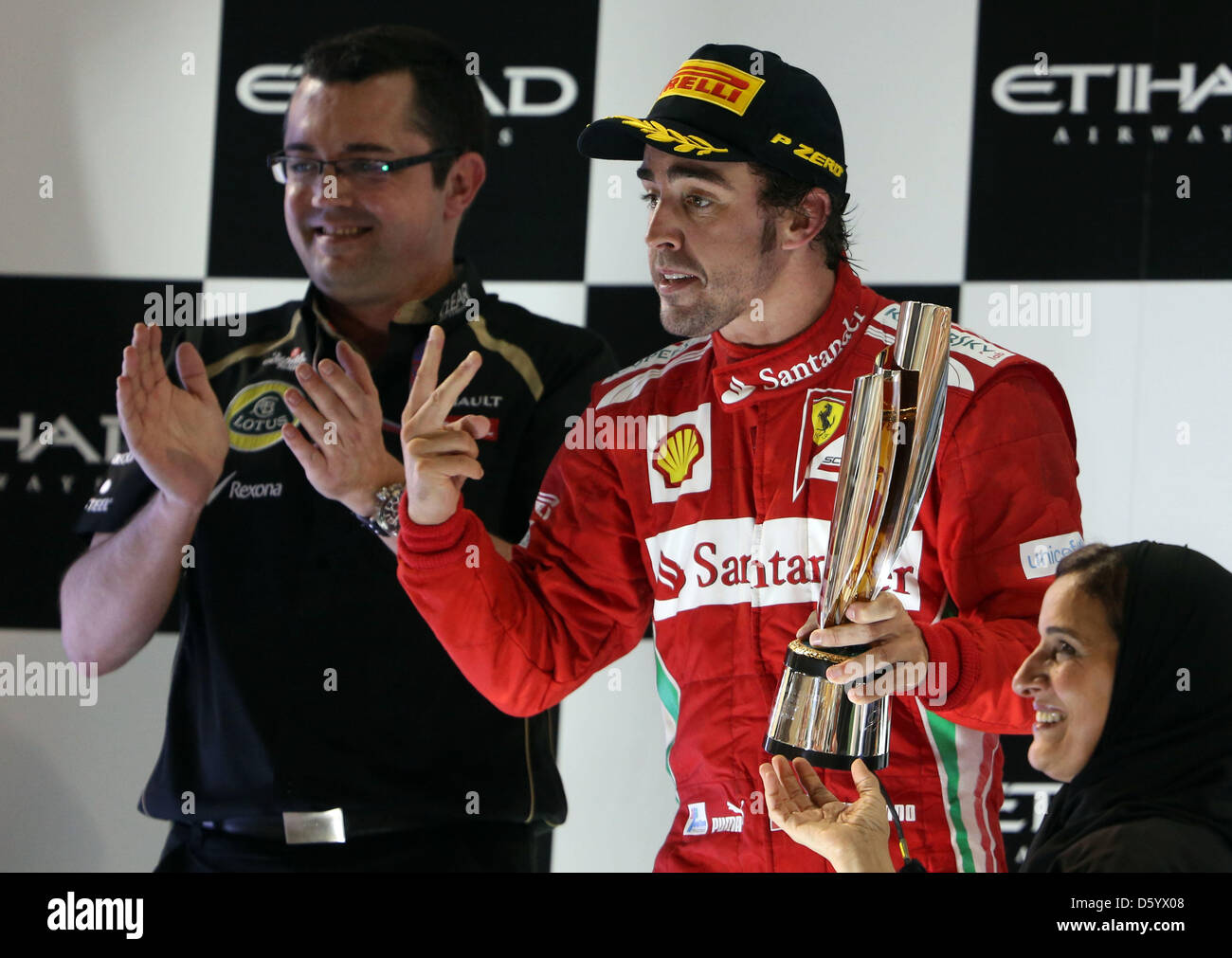 Spanish Formula One driver Fernando Alonso of Ferrari celebrates his ...