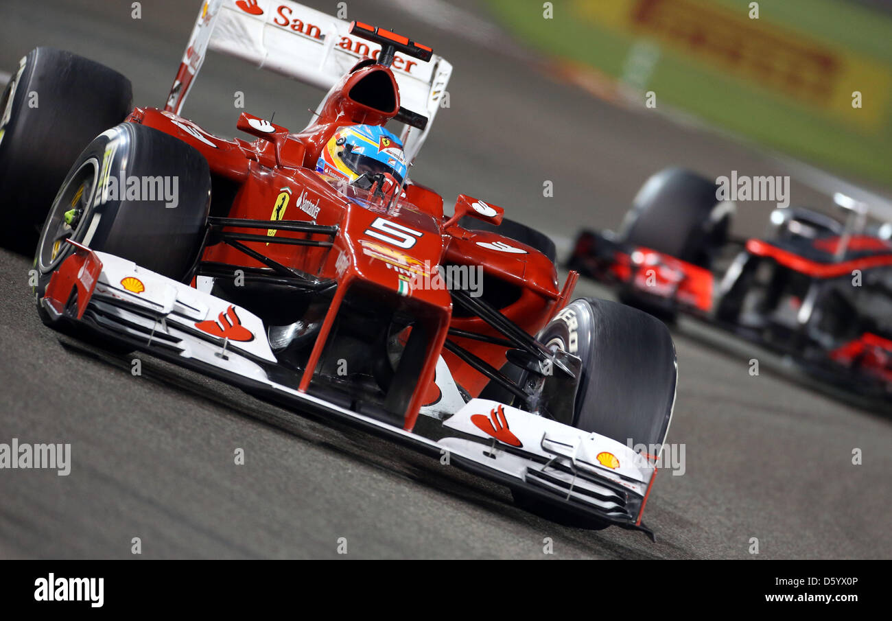 Spanish Formula One driver Fernando Alonso of Ferrari steers his car ...