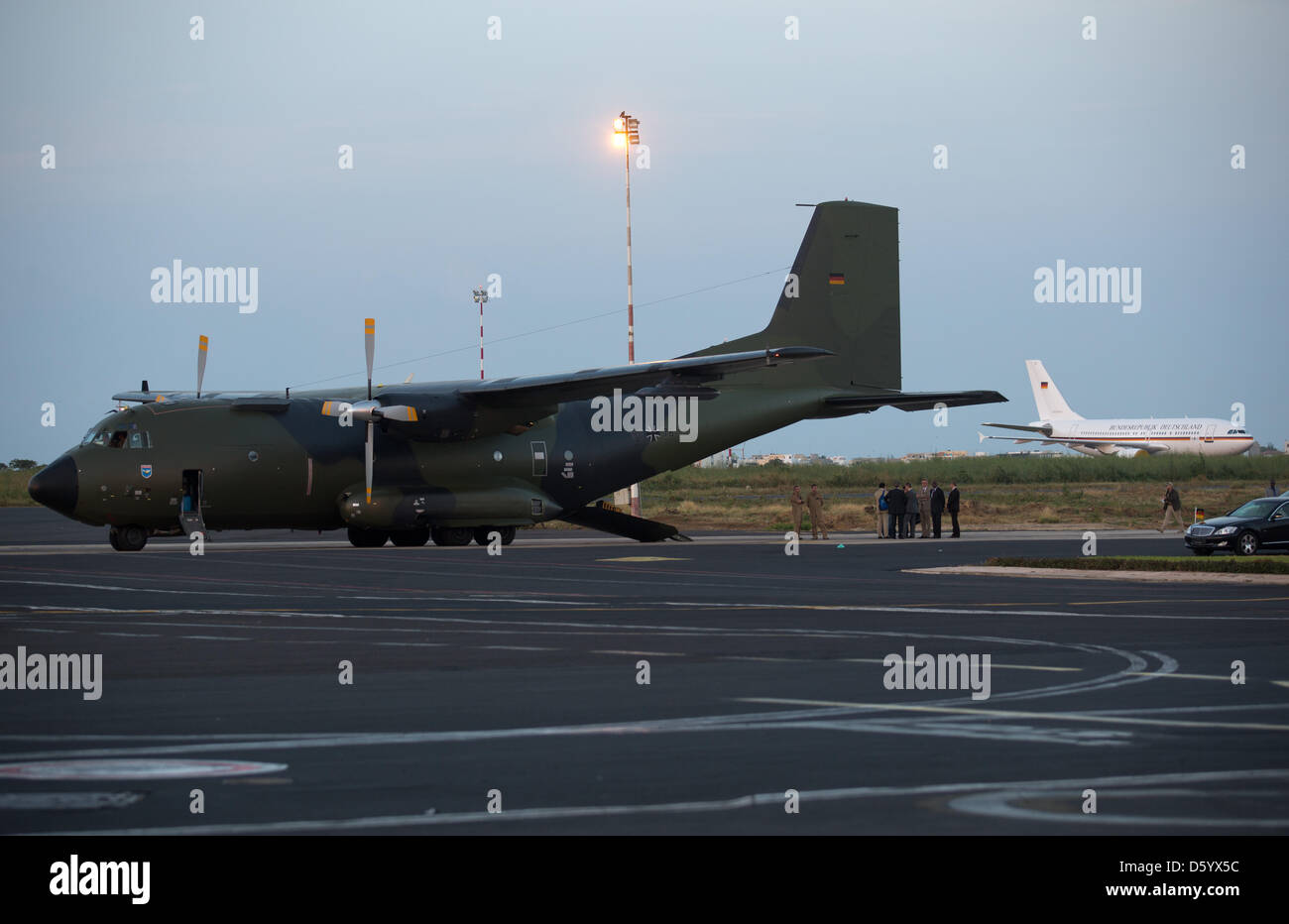 The German Armed Forces aircraft C160 is seen at the airport in Dakar ...