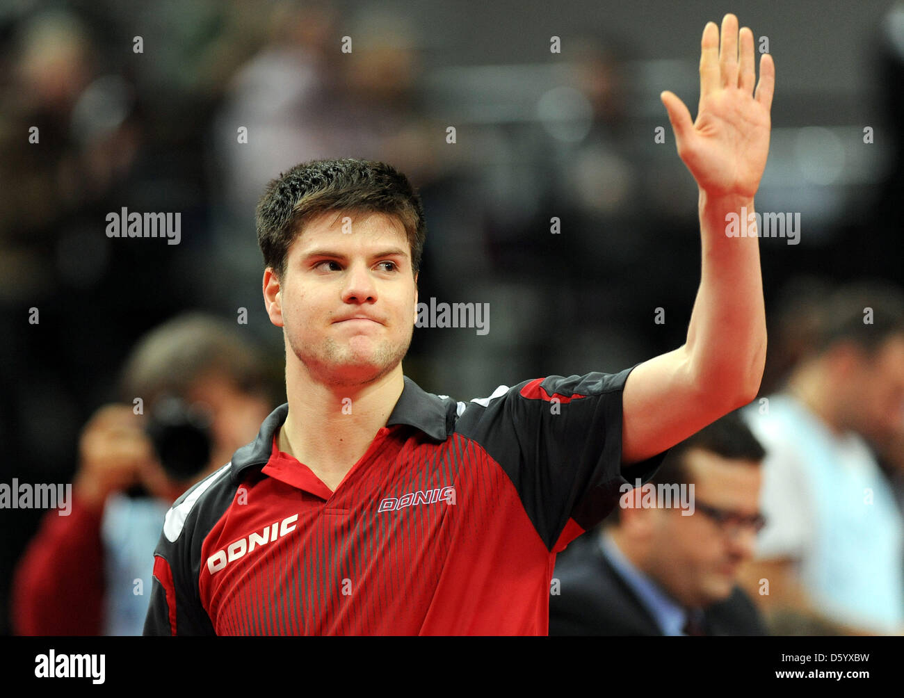 Dimitrij Ovtcharov gestures after winning the men's final match of the ...