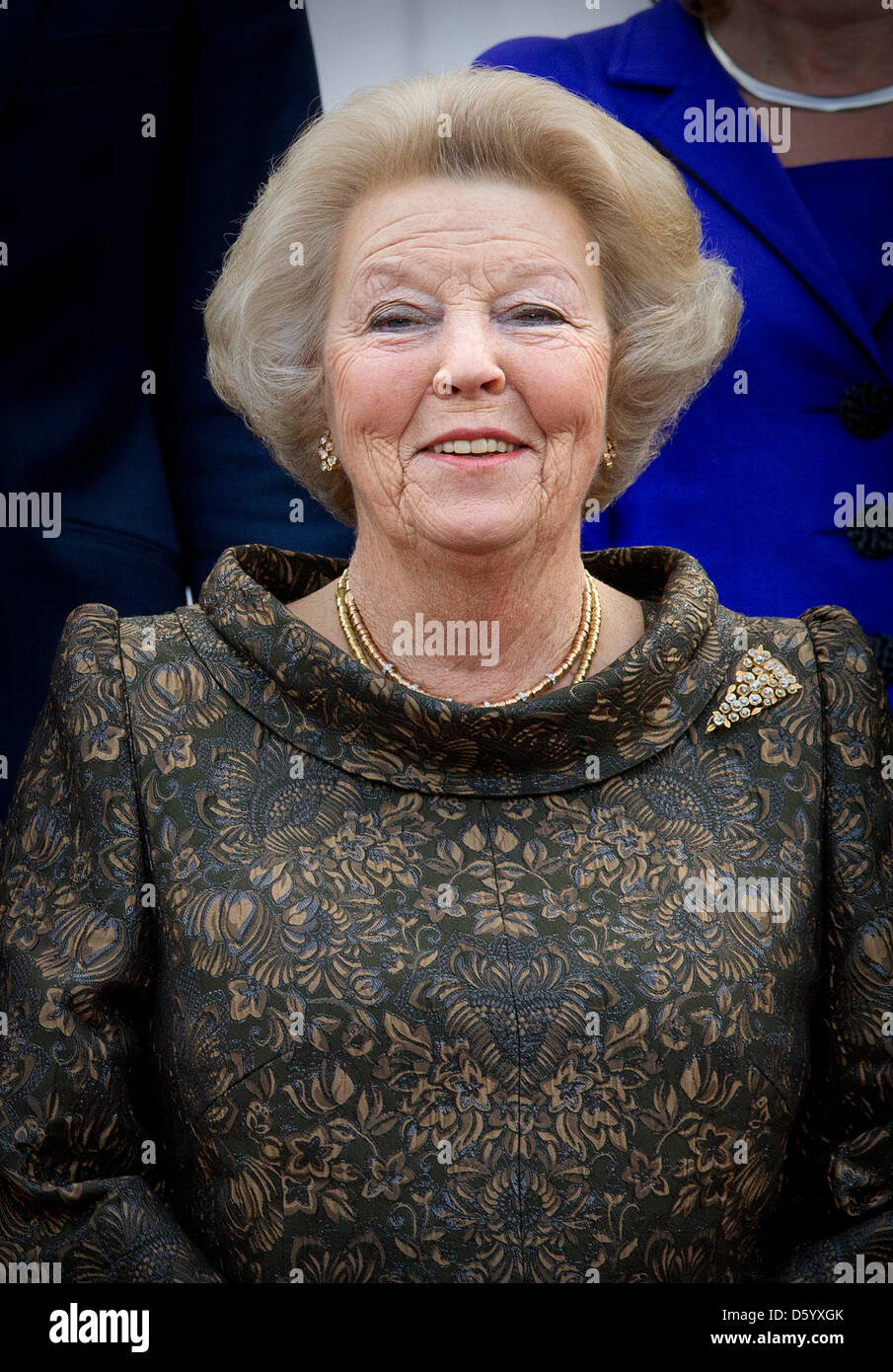 Dutch Queen Beatrix of The Netherlands (C) poses with members of the ...