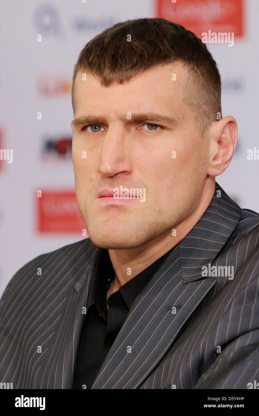 Polish heavy weight boxer Mariusz Wach speaks at a press conference in ...