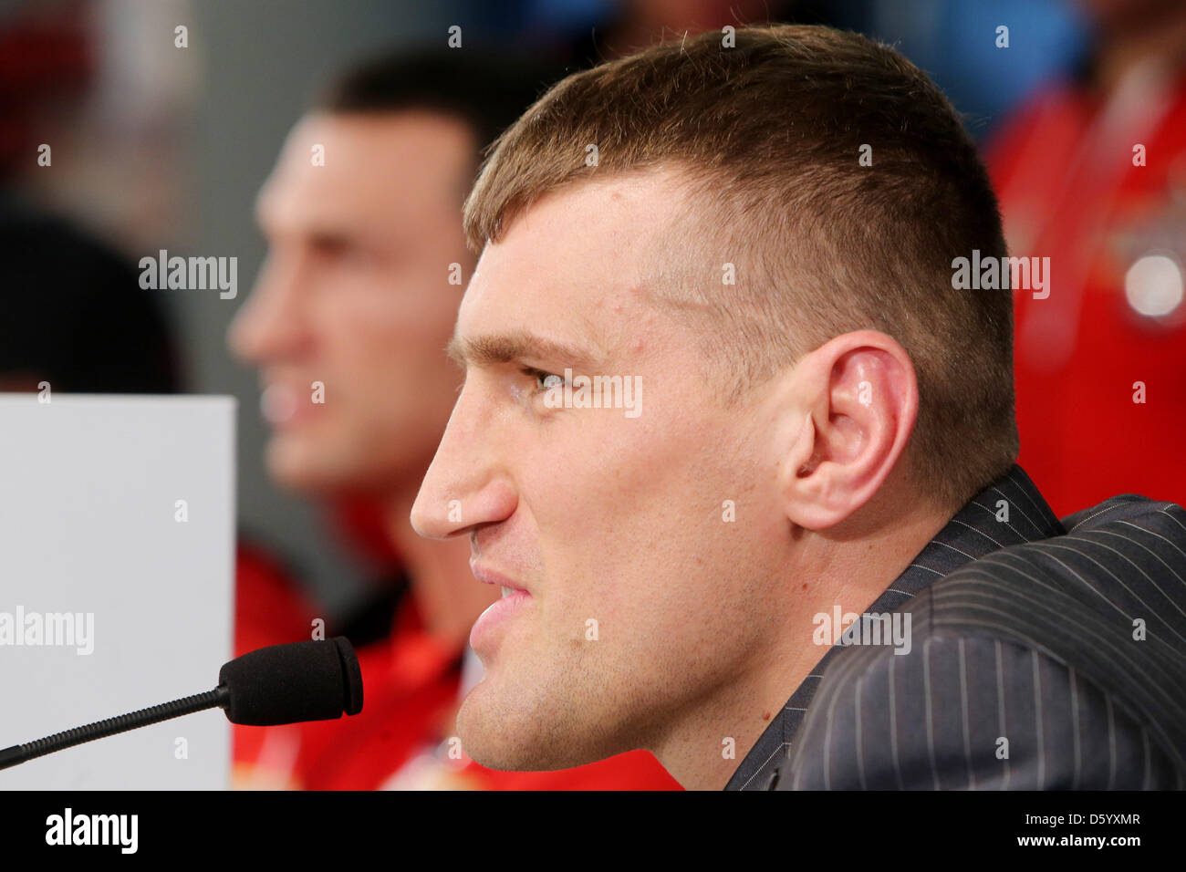 Polish heavy weight boxer Mariusz Wach speaks at a press conference in ...