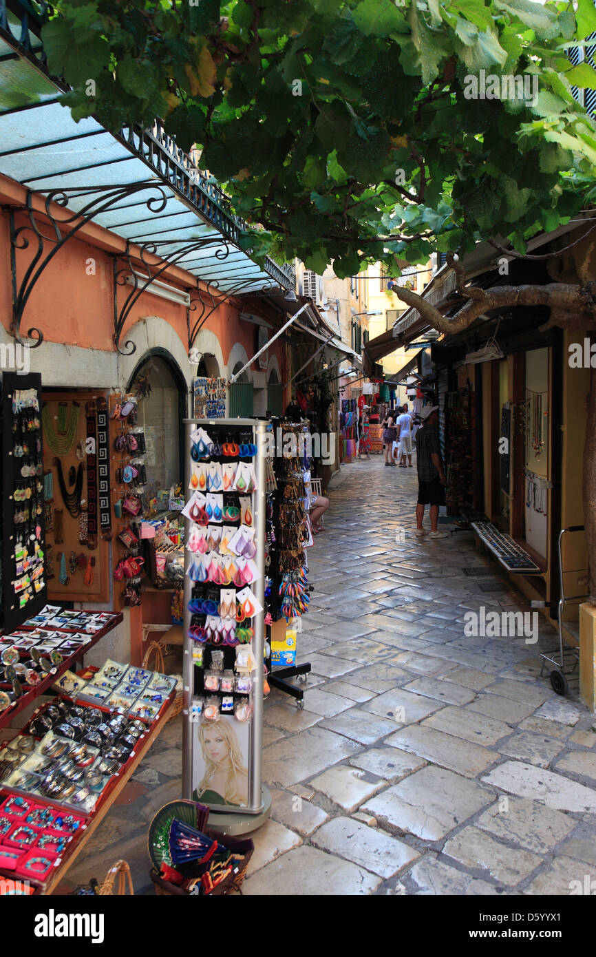 Tourist shops in the Jewish Quarter, Corfu Town, Corfu Island, Greece ...