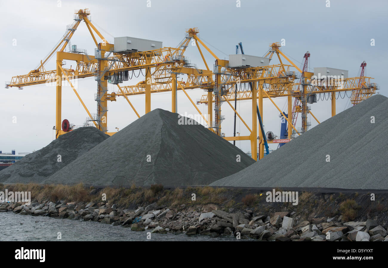 Three container cranes of the manufacturer Liebherr are pictured at the ...