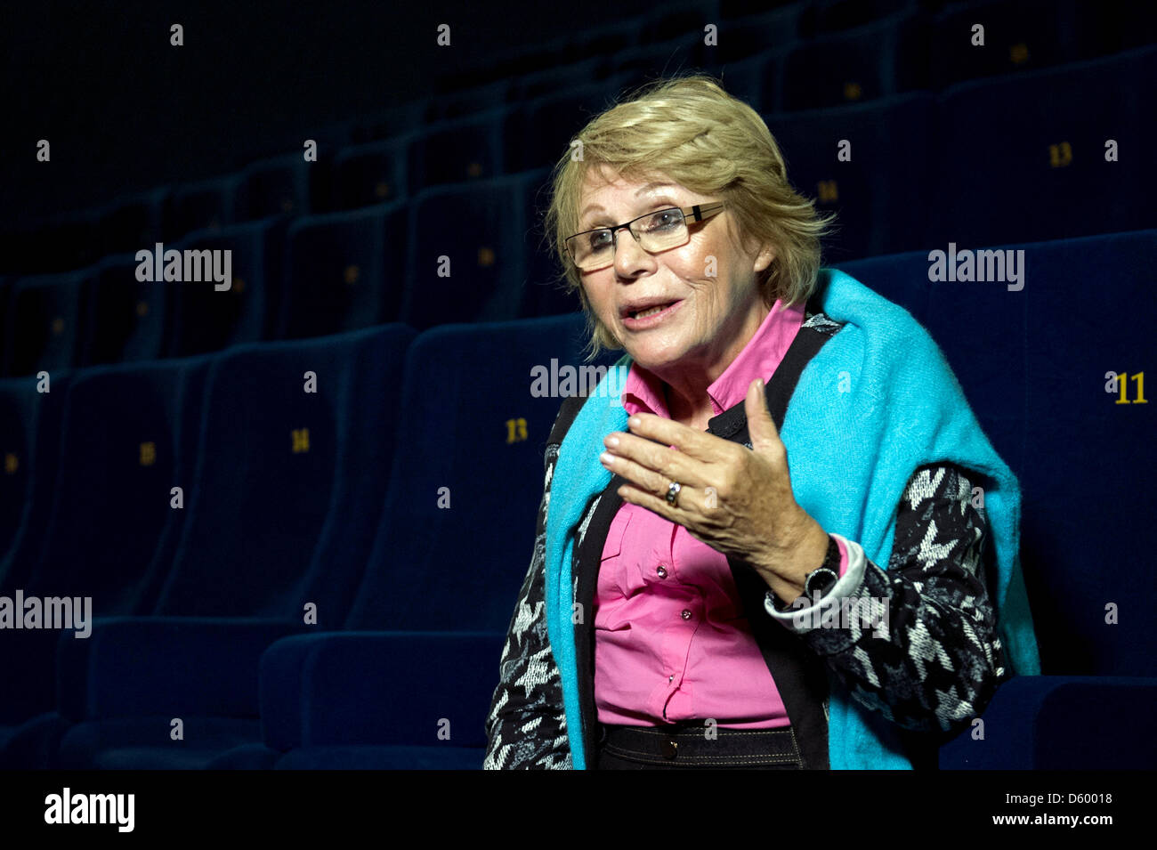 Holocaust survivor Sara Atzmon gives an interview in a cinema in ...
