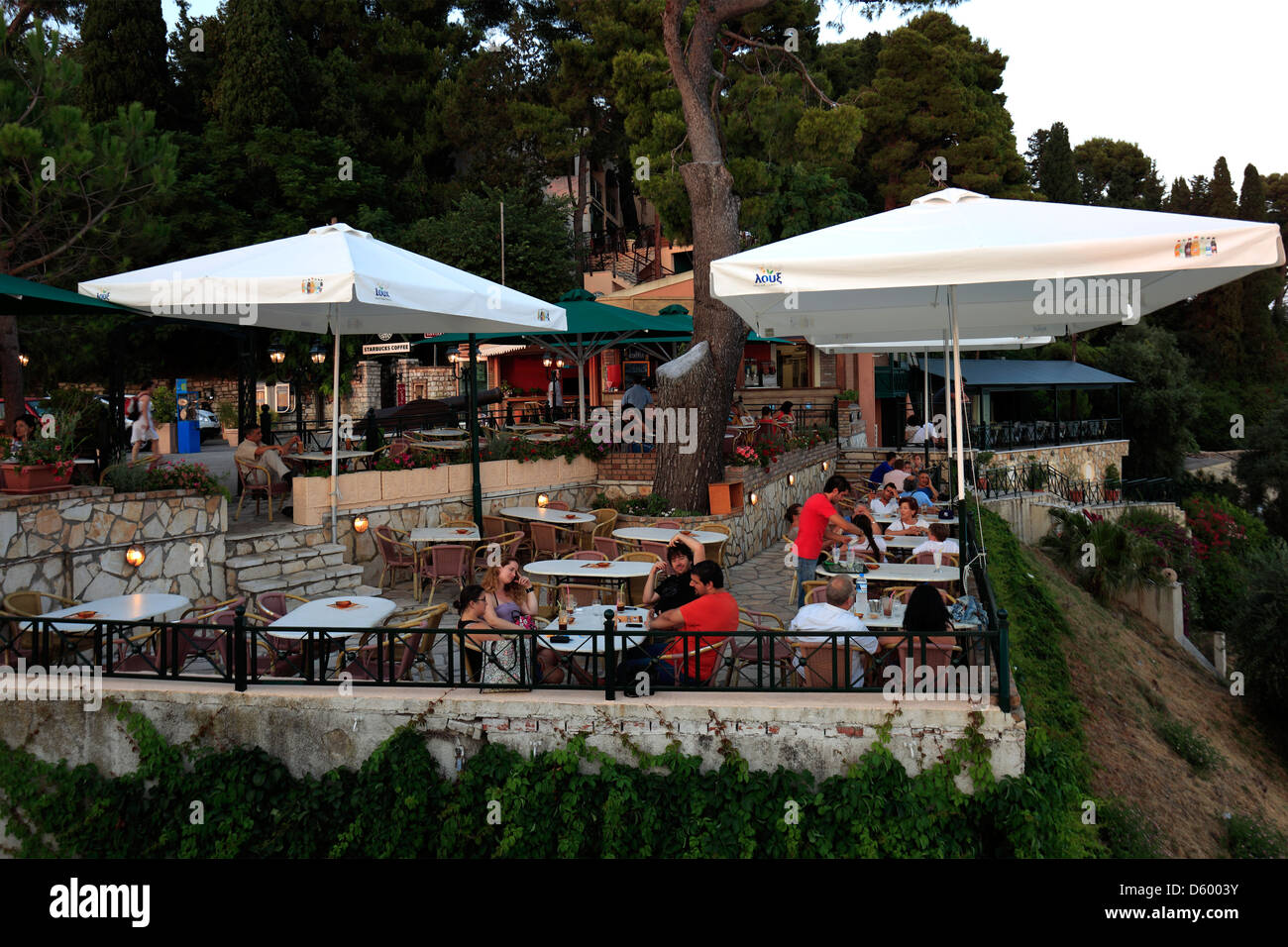 Café bar overlooking mouse Island, Corfu Town, Corfu Island, Greece ...