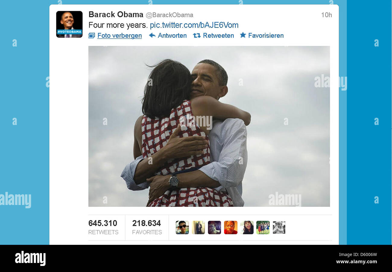 A screenshot shows the Twitter account of US President Barack Obama on ...