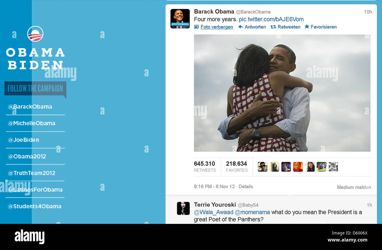 A screenshot shows the Twitter account of US President Barack Obama on ...