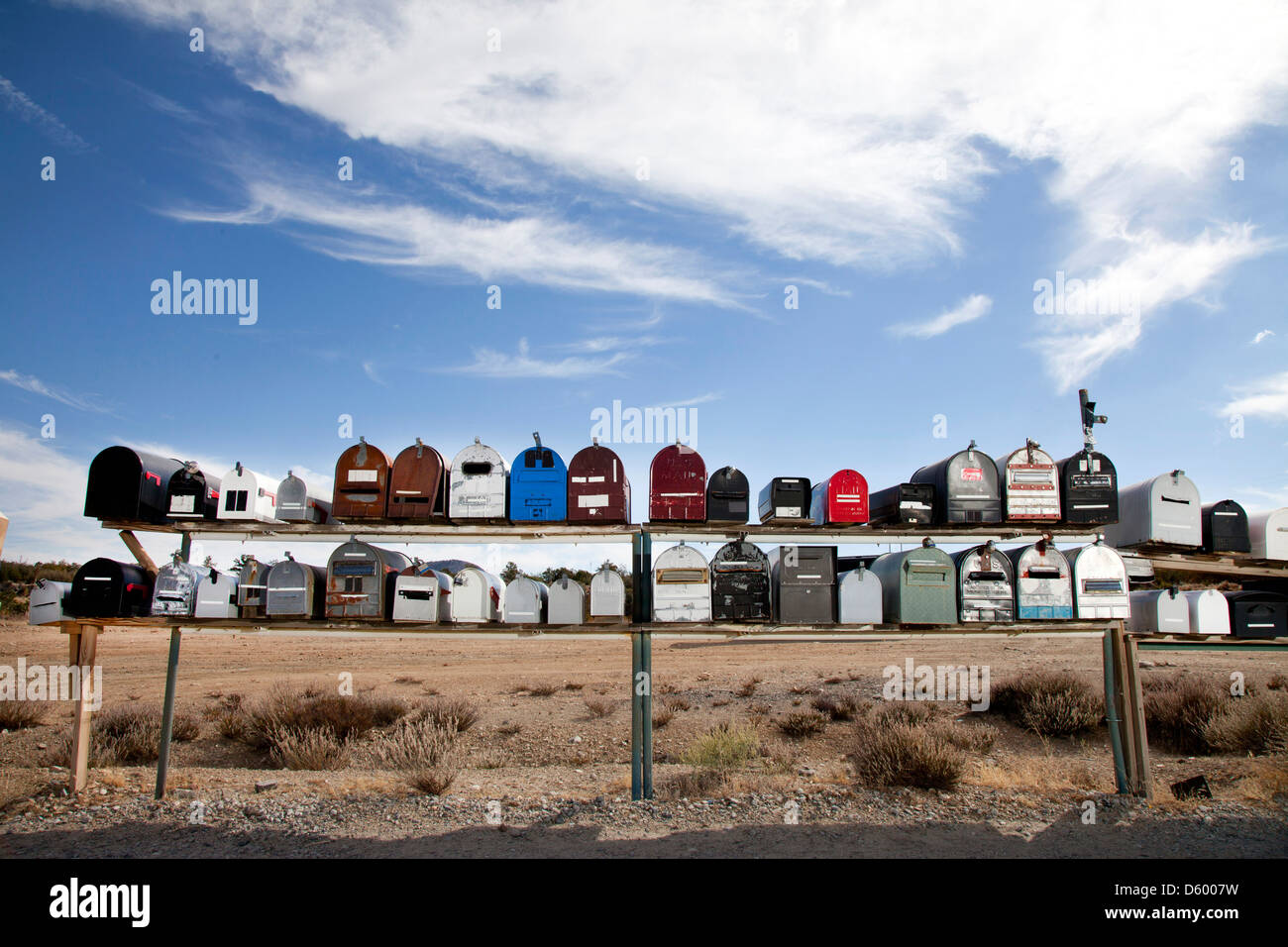 Front view of rows of mailboxes in desert Stock Photo - Alamy