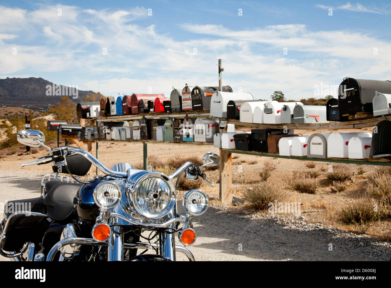 Motorcycle in front of rural mailboxes Stock Photo - Alamy