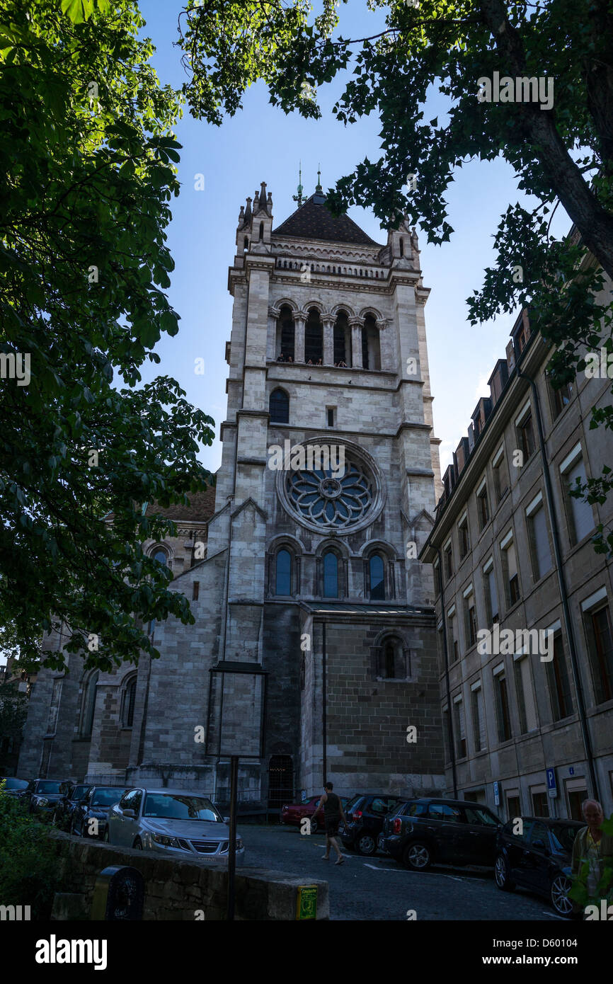 St. Pierre Cathedral, known as a home church of John Calvin, in Geneve ...