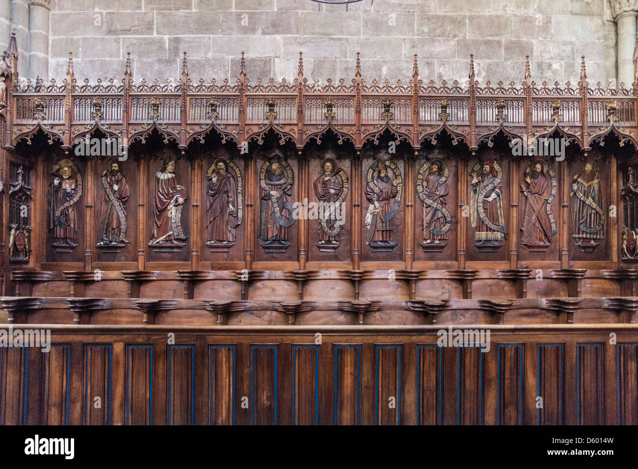 Decorative panels of a choir at St. Pierre Cathedral, known as a home ...