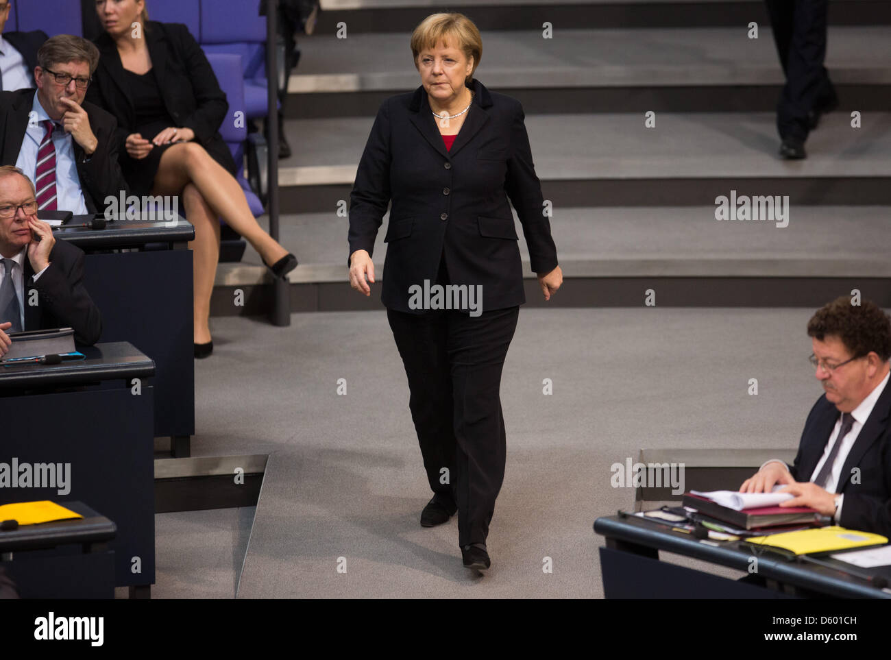 German Chancellor Angela Merkel arrives at the German parliament ...
