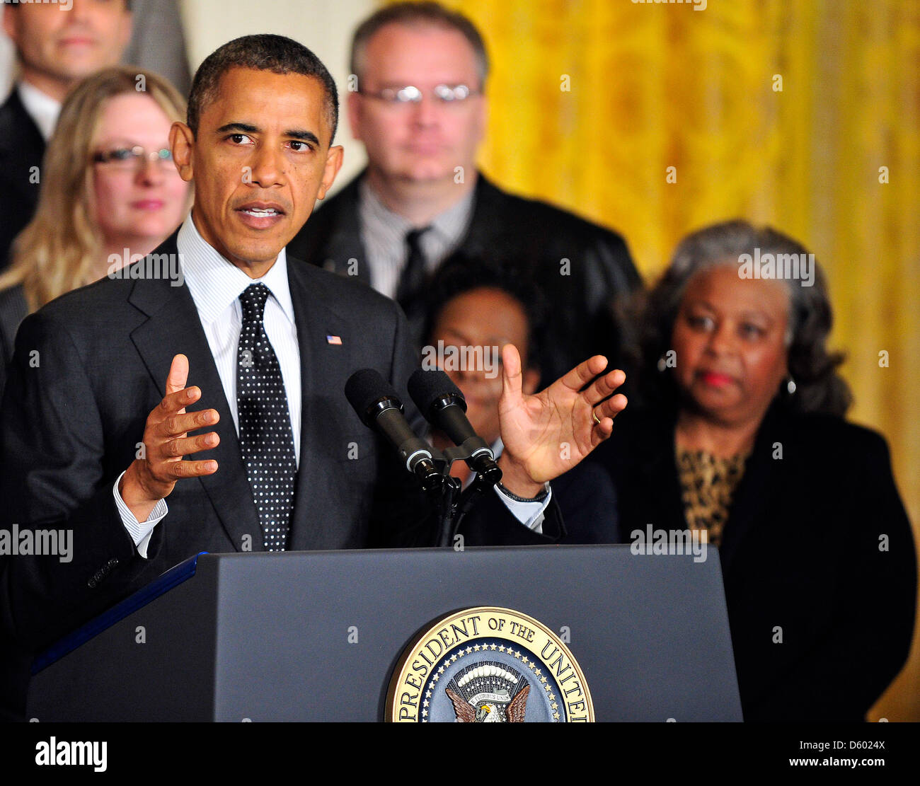 United States President Barack Obama makes a statement in the East Room ...