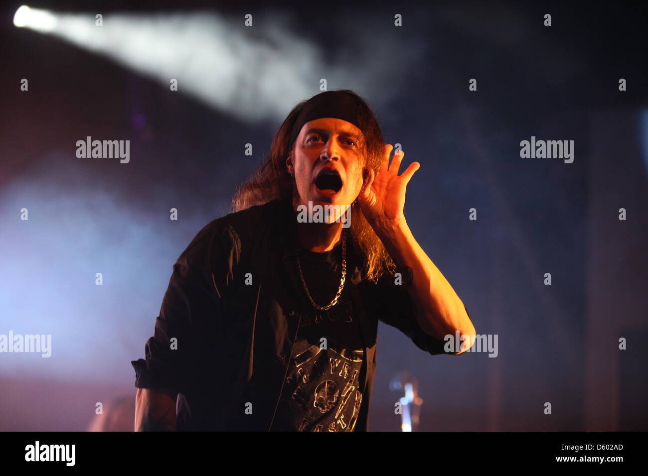 Nic Maeder, lead singer of the Swiss band Gotthard greets fans from ...
