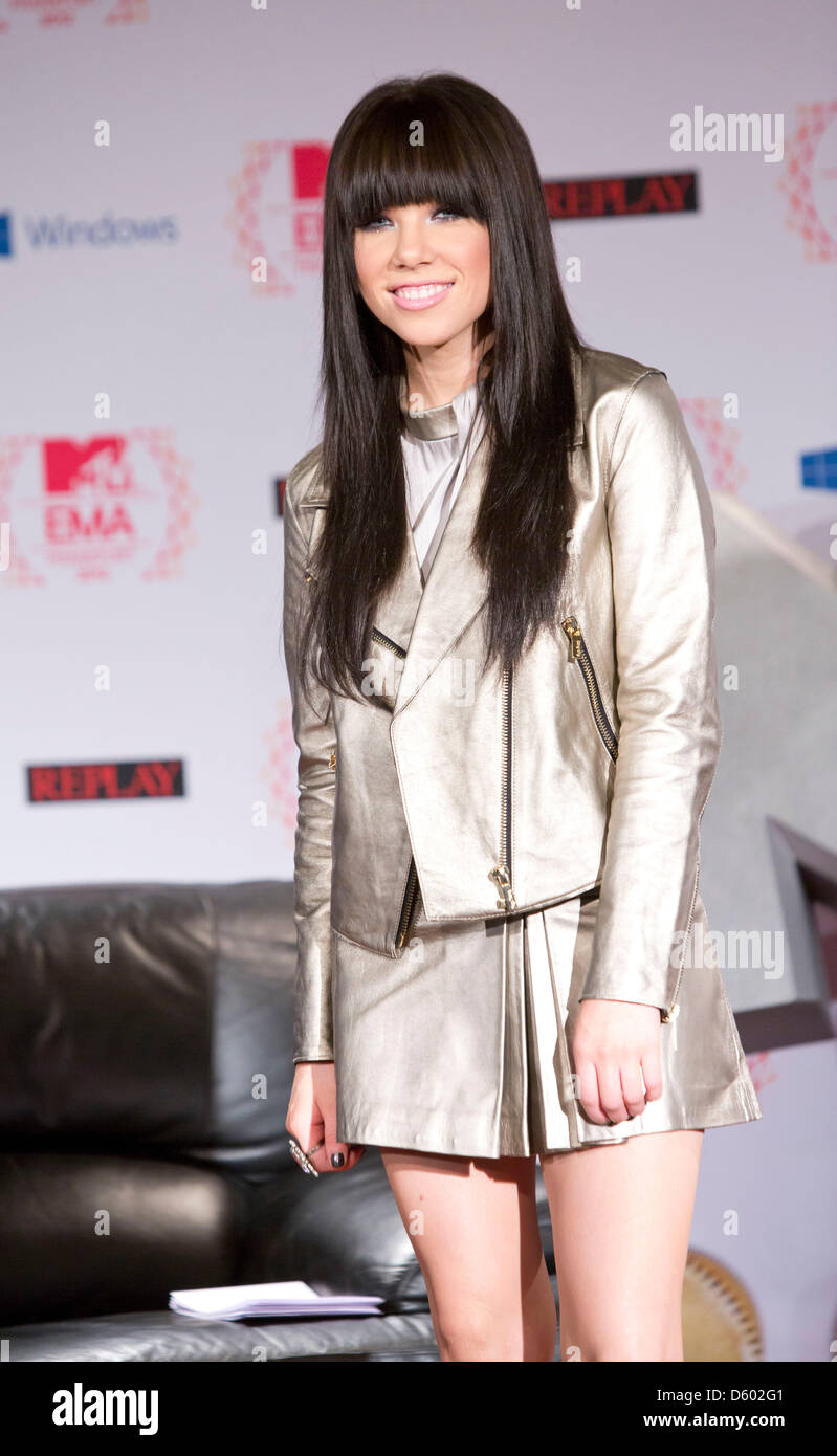 Canadian pop singer Carly Ray Jespen speaks during the press conference ...