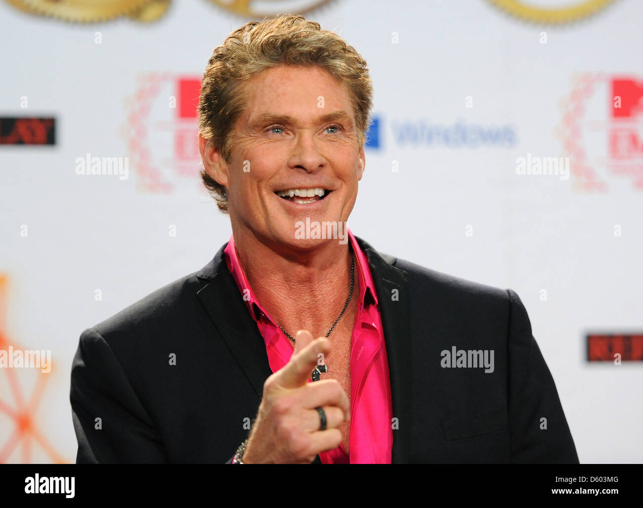 US singer and actor David Hasselhoff poses in the press room at the MTV ...