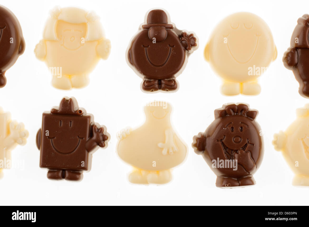 Mr Men white and milk chocolate figures Stock Photo - Alamy