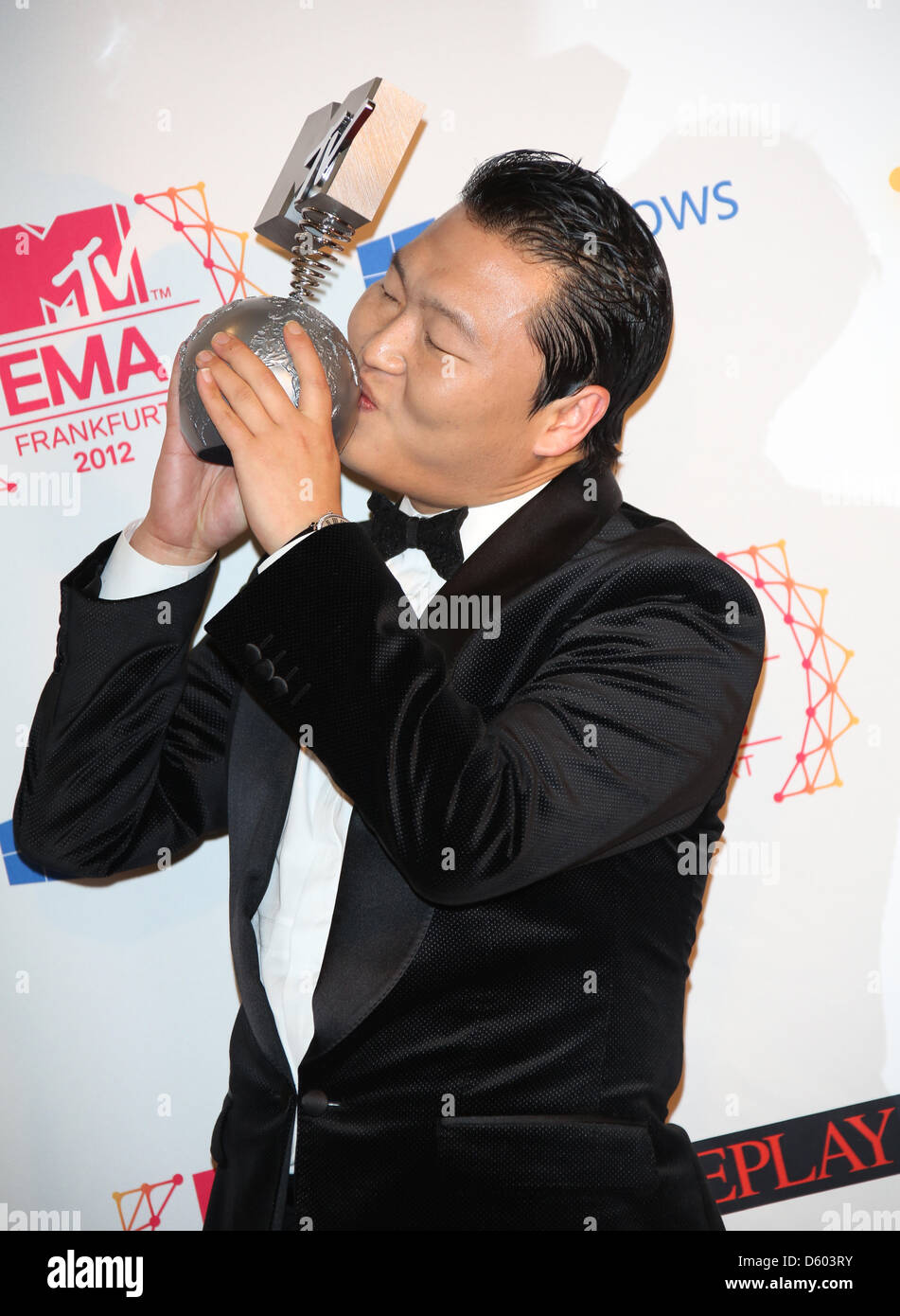 South Korean pop star Psy poses in the press room of the MTV Europe ...