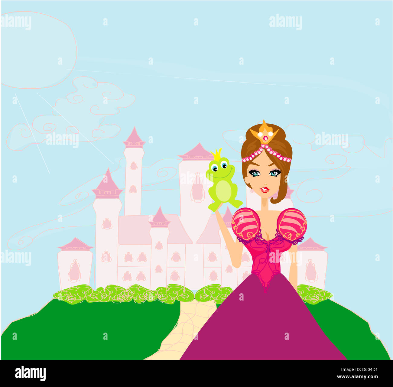 Beautiful young princess holding a big green frog Stock Photo - Alamy