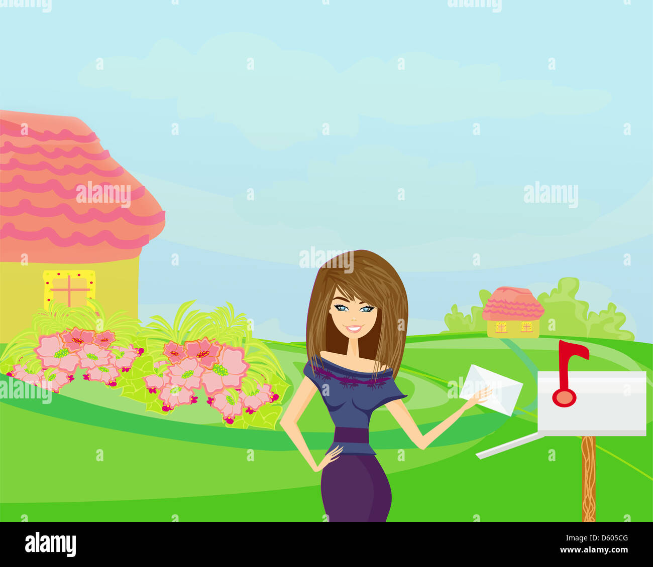 Beautiful woman with a mailbox Stock Photo - Alamy