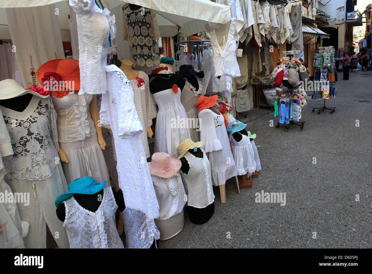 Tourist shops in the Jewish Quarter, Corfu Town, Corfu Island, Greece ...