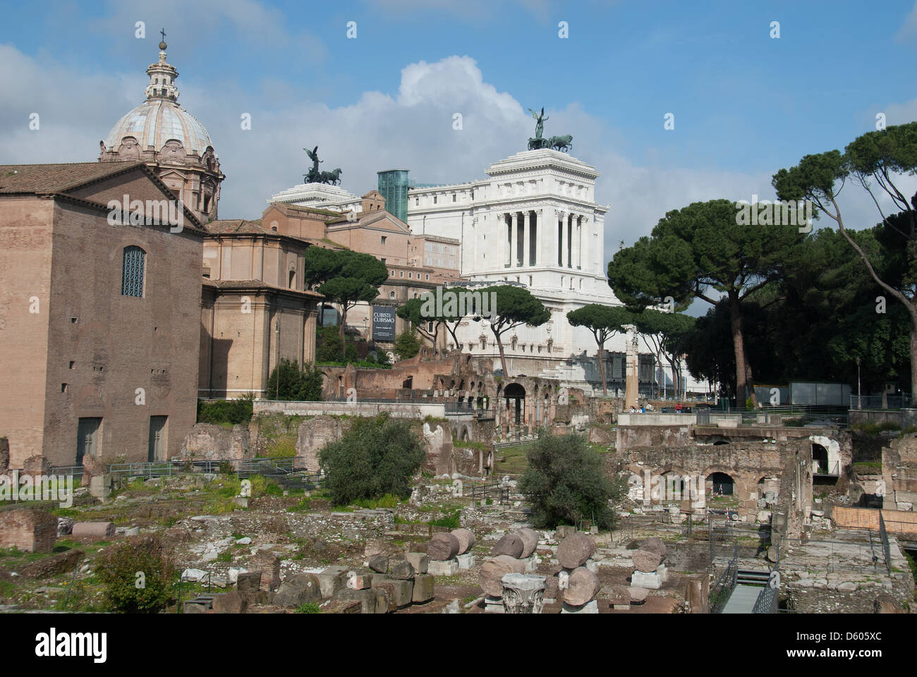ROME, ITALY. The Forum of Caesar, with the Vittorio Emanuele Monument ...