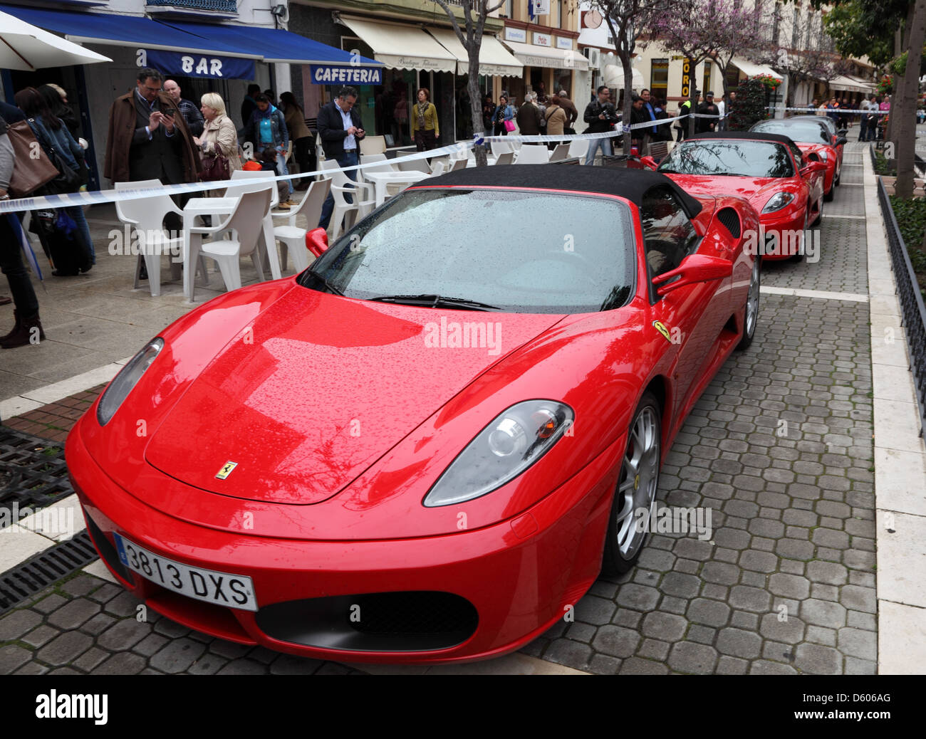 Ferrari supercars parked in the street of Estepona, Andalusia Spain ...