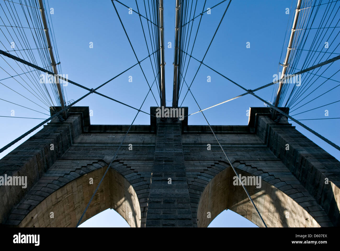 Brooklyn Bridge, detail view, bridge piers, Lower Manhattan, New York ...