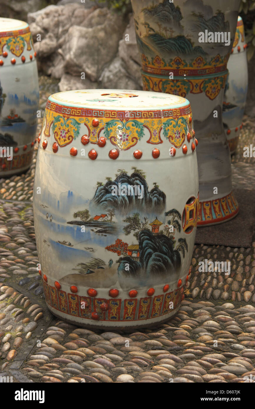 Chinese Stool Standing On Cobblestones China Stock Photo - Alamy