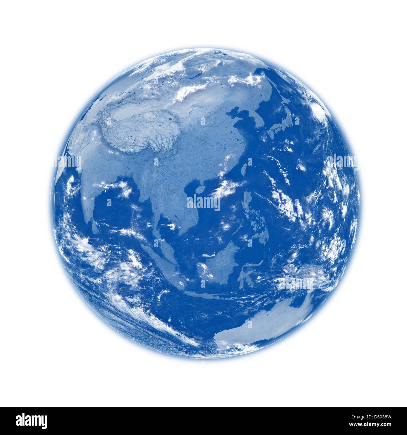 Southeast Asia on blue planet Earth isolated on white background ...