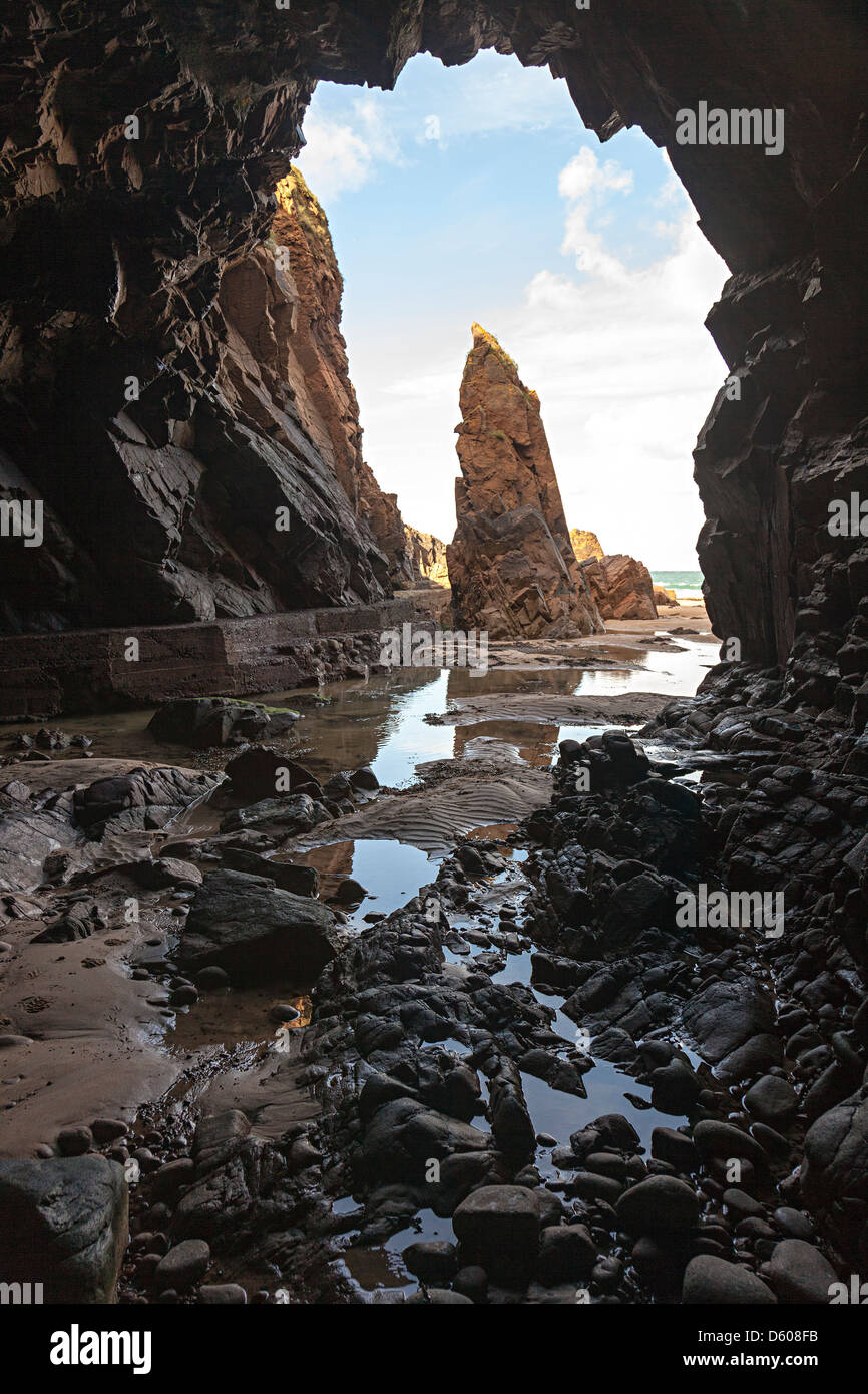 Needle Rock from Plemont Cave, Jersey, Channel Islands, UK Stock Photo ...