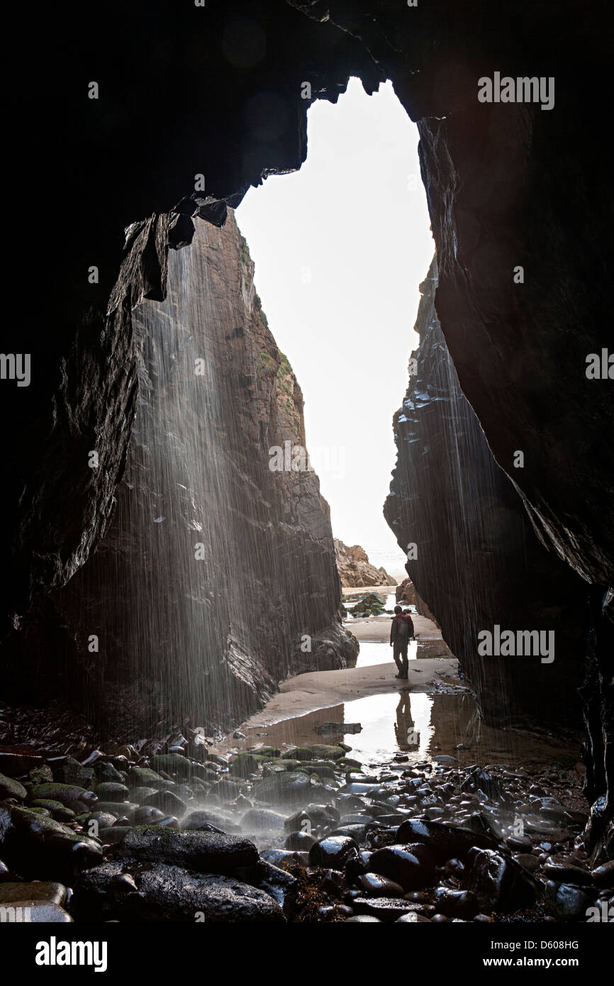 Waterfall Cave at Plemont beach, Jersey, Channel Islands, UK Stock ...