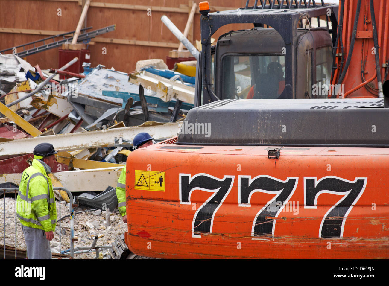 workmen carrying out final stages of the demolition of the Imax complex ...