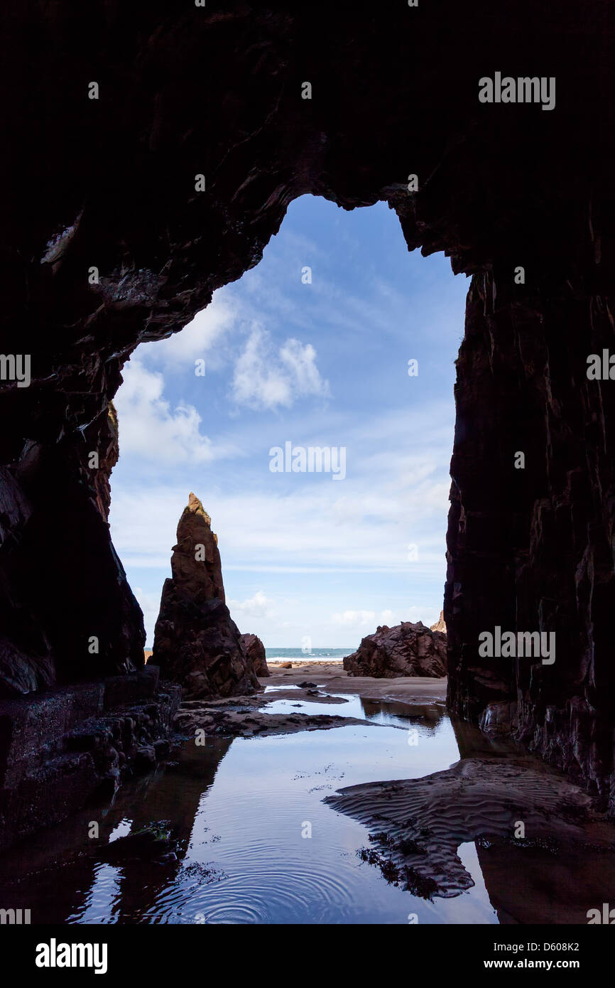Needle Rock from Plemont Cave, Jersey, Channel Islands, UK Stock Photo ...