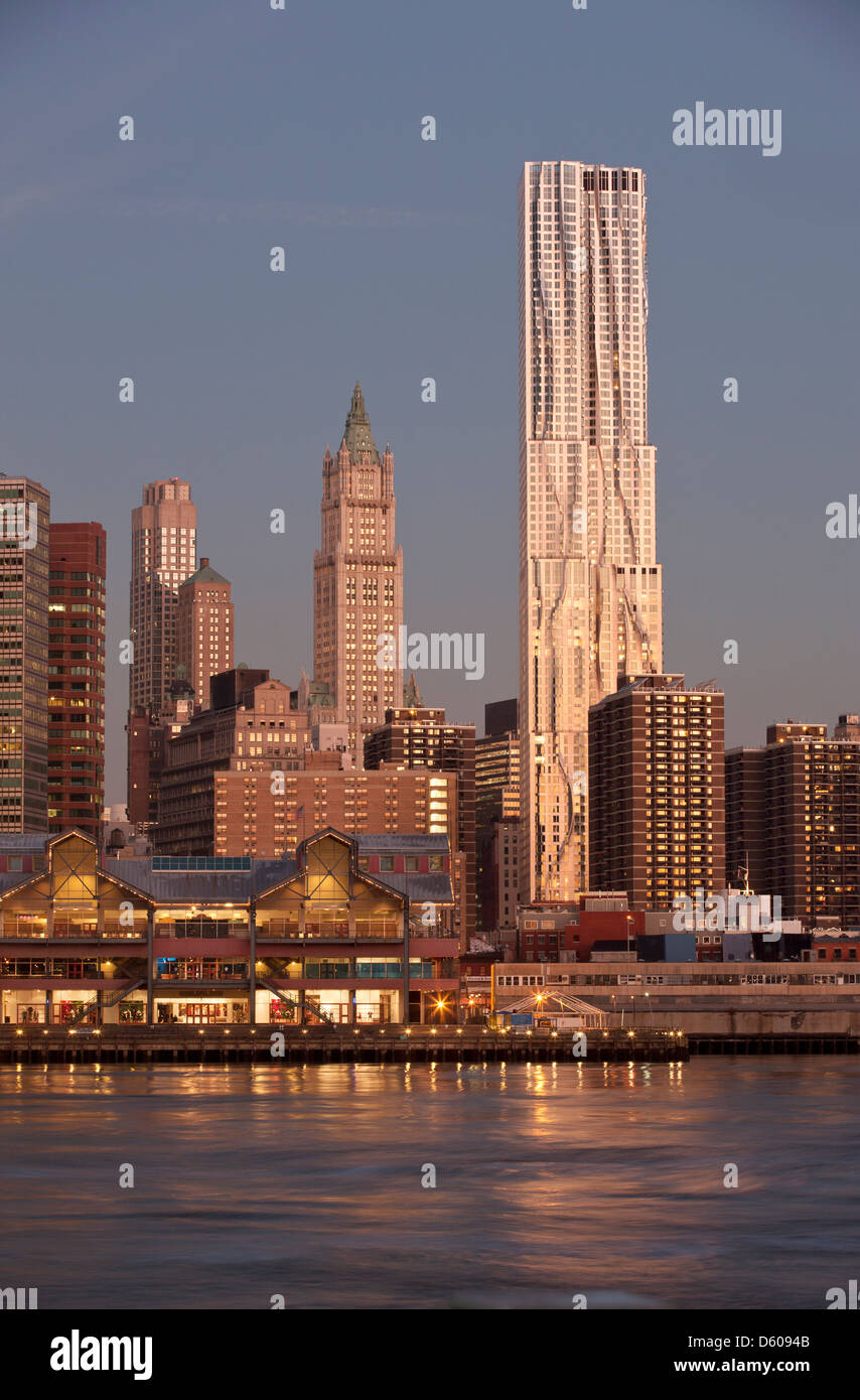 WOOLWORTH BUILDING AND GEHRY TOWER DOWNTOWN MANHATTAN NEW YORK CITY USA ...