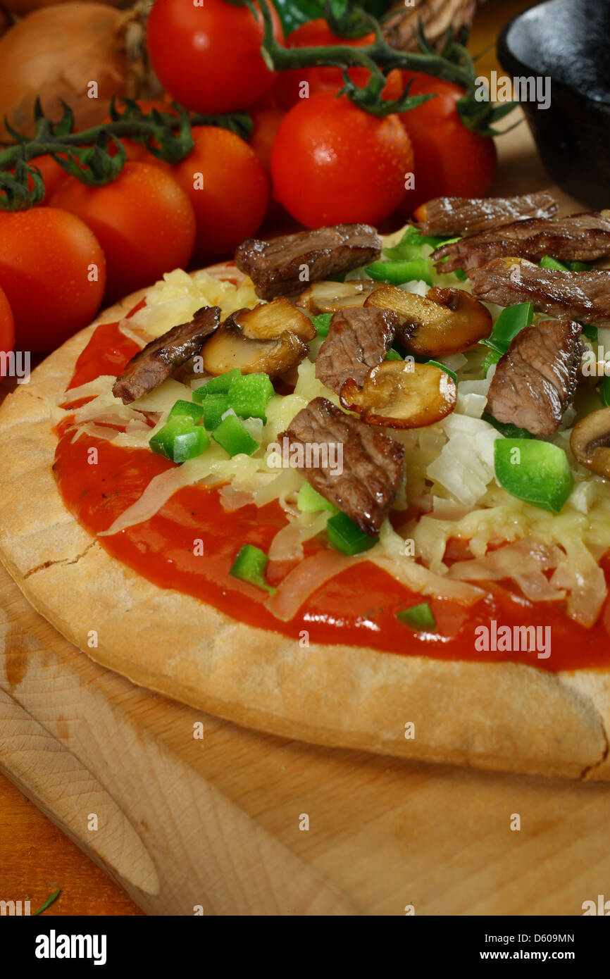 Beef Mushroom and Mozerella Pizza Stock Photo - Alamy