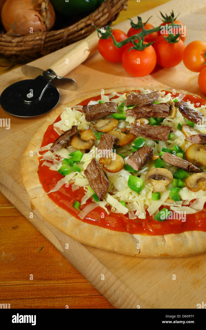 Beef Mushroom and Mozerella Pizza Stock Photo - Alamy