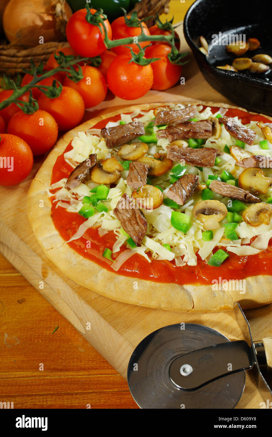 Beef Mushroom and Mozerella Pizza Stock Photo - Alamy