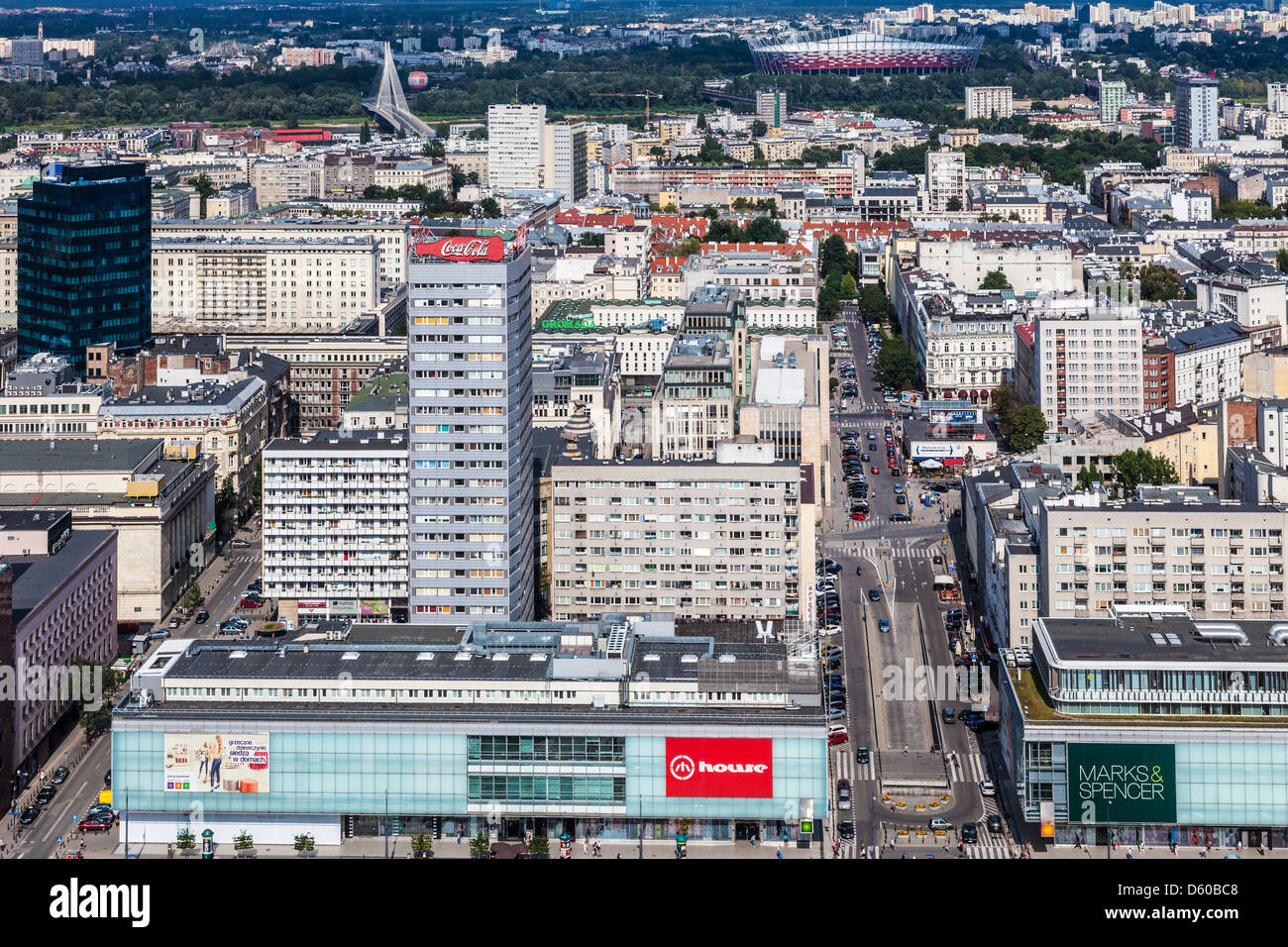 View of central Warsaw from Palace of Culture and Science with ...