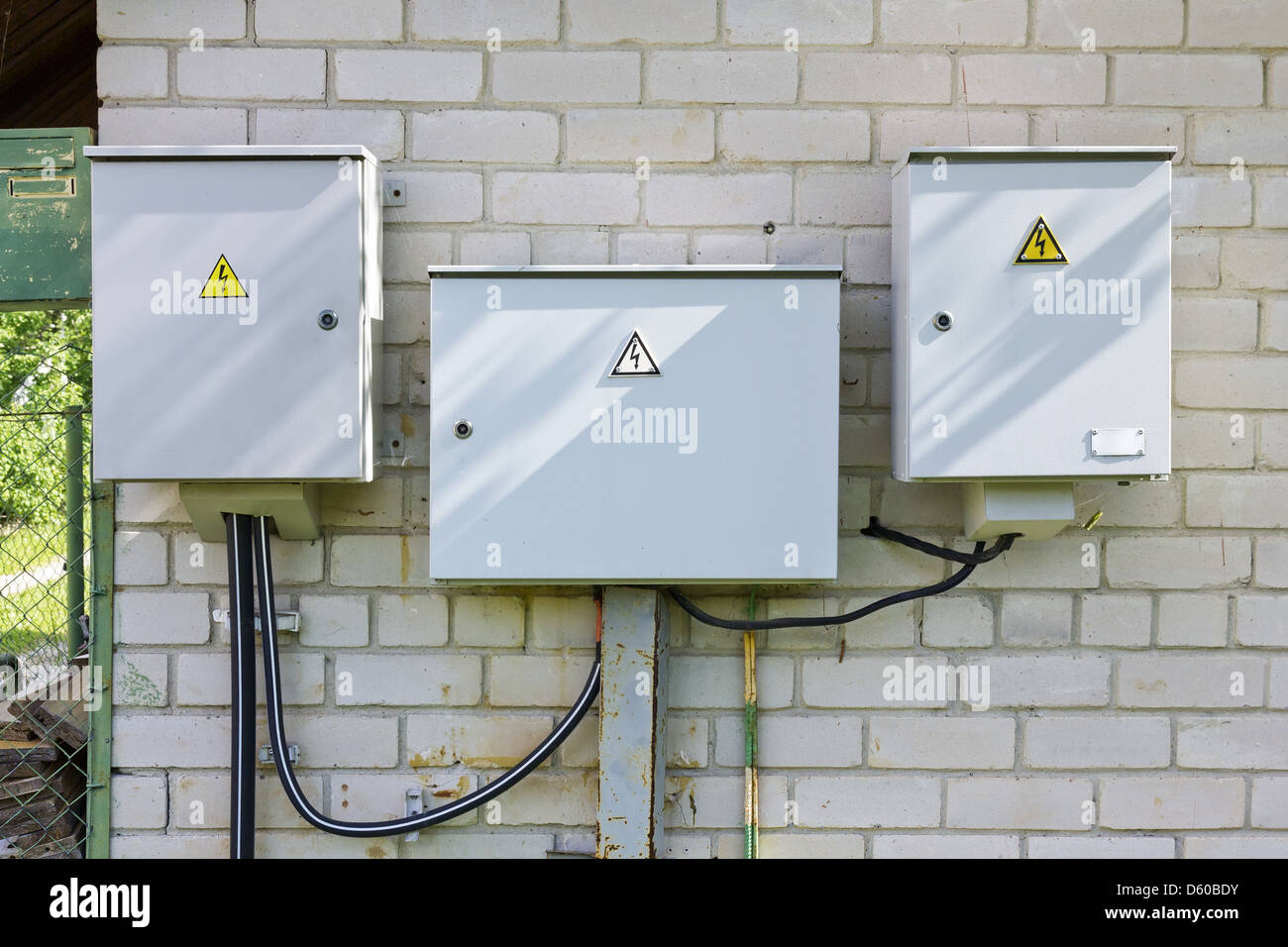electric village metal boxes Stock Photo - Alamy